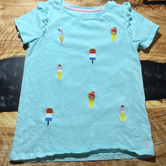 Joules | Shirts & Tops | Joules Girls Sky Blue Tshirt W Ruffle Sleeve Ice Cream Design Sz 2 ...
